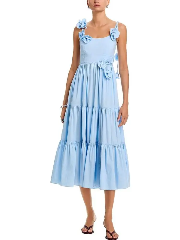 Cinq À Sept Kael Tiered Dress With Floral Appliques - Cornflower