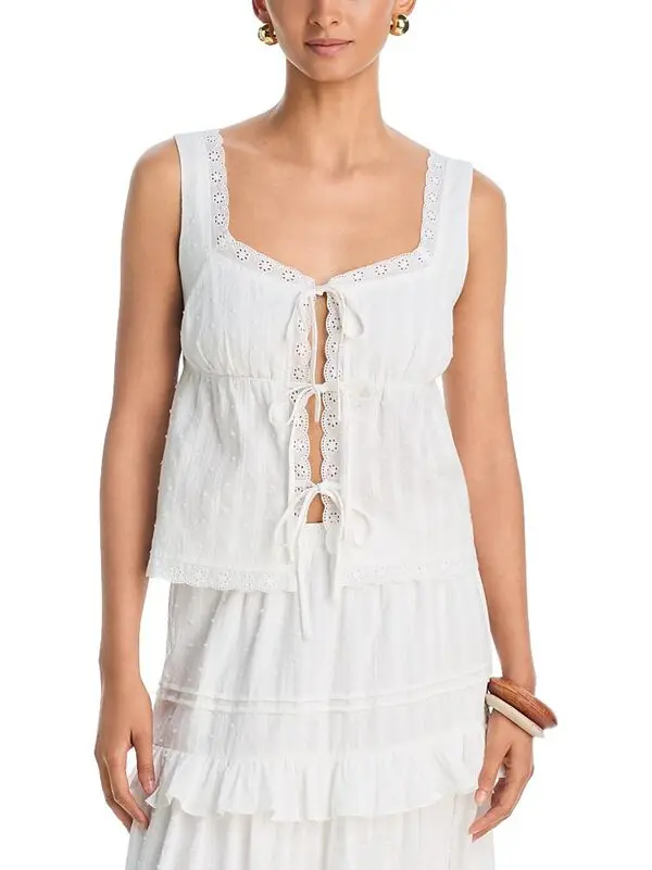 Aqua Swiss Dot Tie Front Tank - White