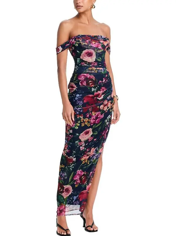 Aqua Floral Mesh Corset Dress - Navy/multi