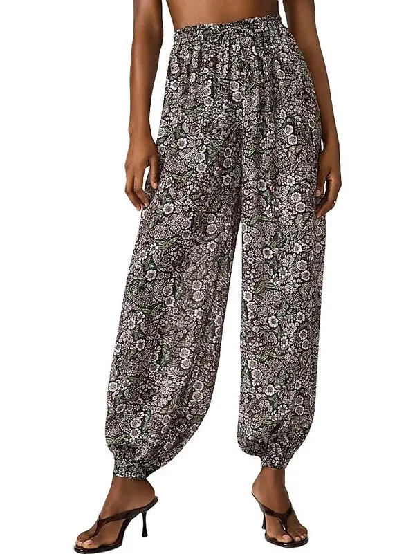Steve Madden Livy Floral Print Drawstring Waist Pants - Forest Green