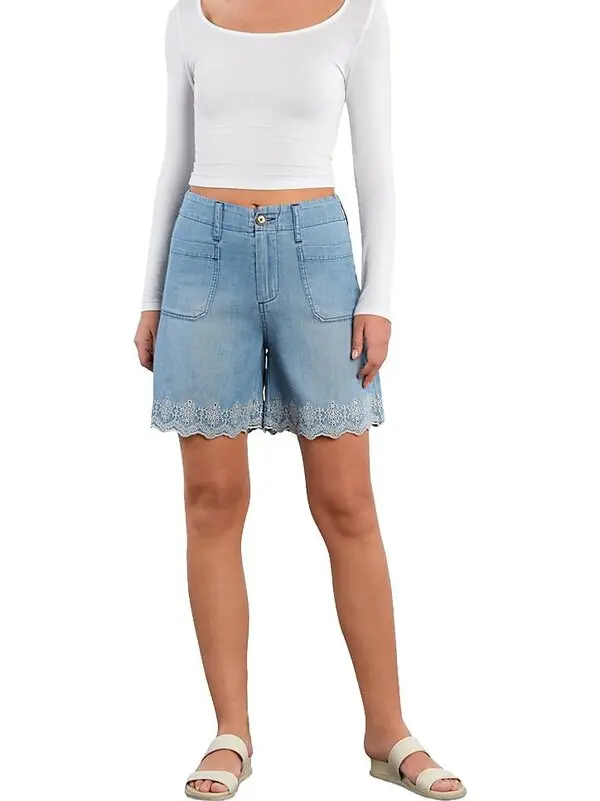 BILLY T Embroidered Scallop Denim Shorts - Pure Denim