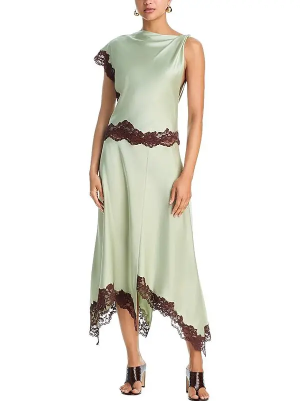 DE LA VALI Adriana Midi Dress With Lace Trim - Mint Green