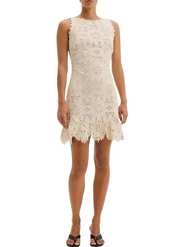 MALINA Miranda Ruffled Guipure Lace Mini Dress - Sand