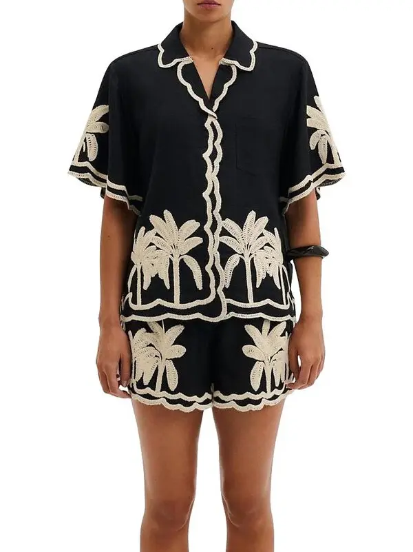 MALINA Armida Embroidered Short Sleeve Shirt - Black