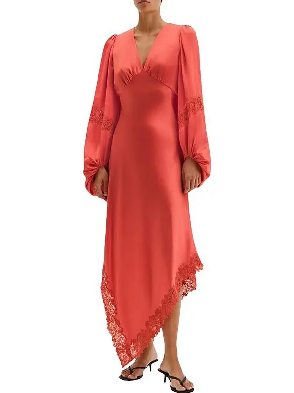 MALINA Seema Asymmetric Lace Hem Maxi Dress - Coral
