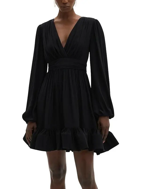 MALINA Jadie V-neck Ruffled Mini Dress - Black