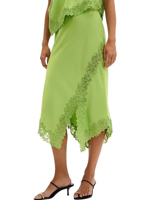 MALINA Asymmetric Lace Hem Midi Skirt - Lime