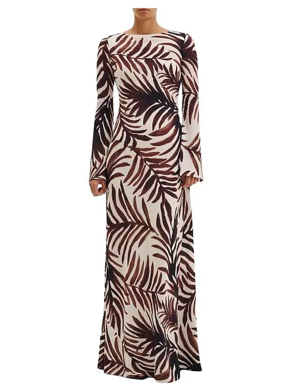 MALINA Jennelie Open Back Chiffon Maxi Dress - Burnt Leaf
