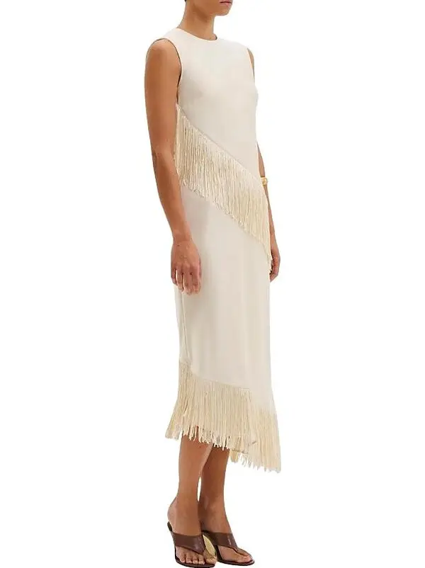 MALINA Lovis Fringe Detailed Midi Dress - Pearl