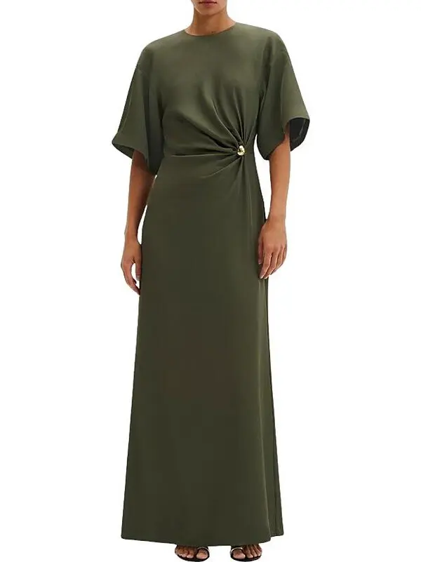 MALINA Zilla Brooch Detailed Maxi Dress - Dusty Olive