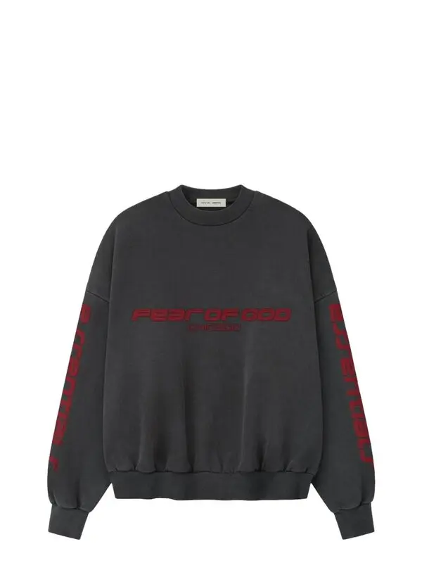 Fear Of God Cropped Relaxed Fit Crewneck Sweatshirt With Pigment Dye And Graphic Prints - Grey