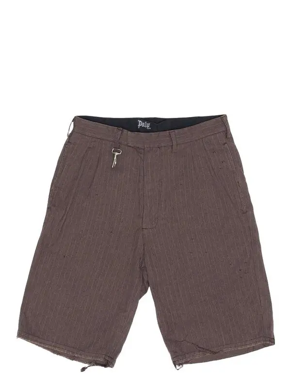 PALY Pleated Wool Shorts With Frayed Hem - Brown