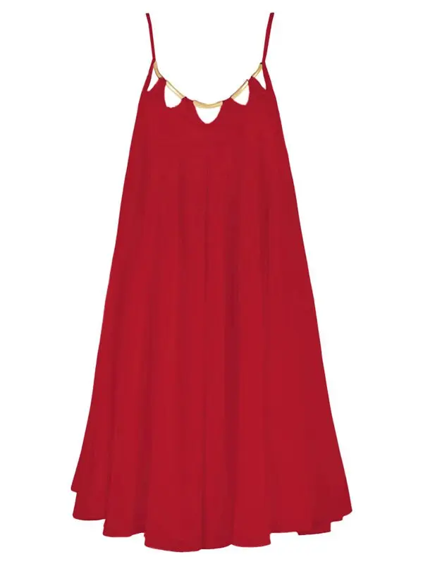 ALINA CERNATESCU Short Wide Skirted Silk Dress With Metallic Details - Red