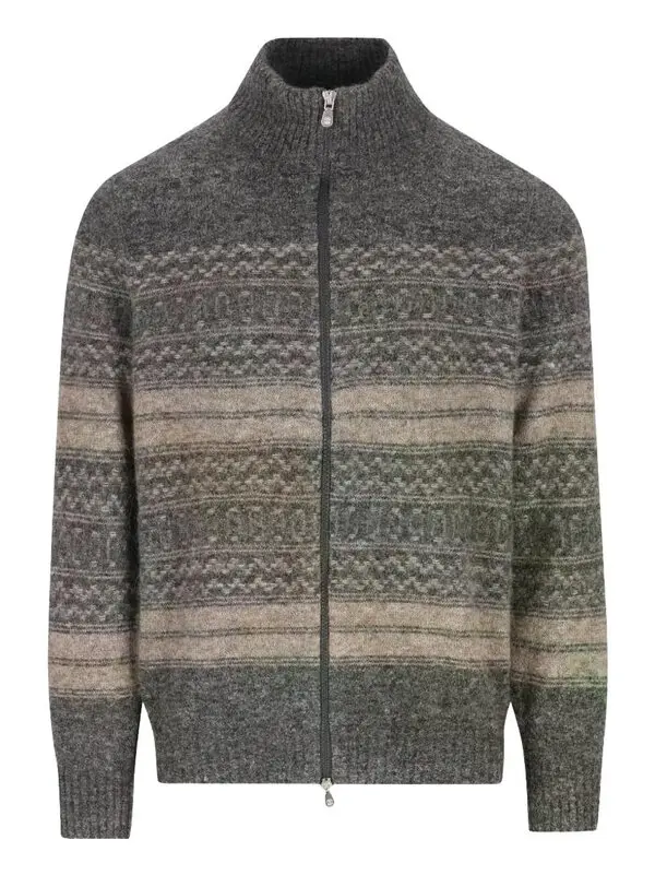 Brunello Cucinelli Nordic Jacquard High-neck Cardigan - Grey