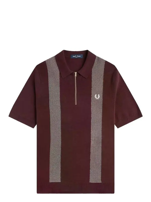 Fred Perry Patterned-panel Knitted Polo Shirt - Brown