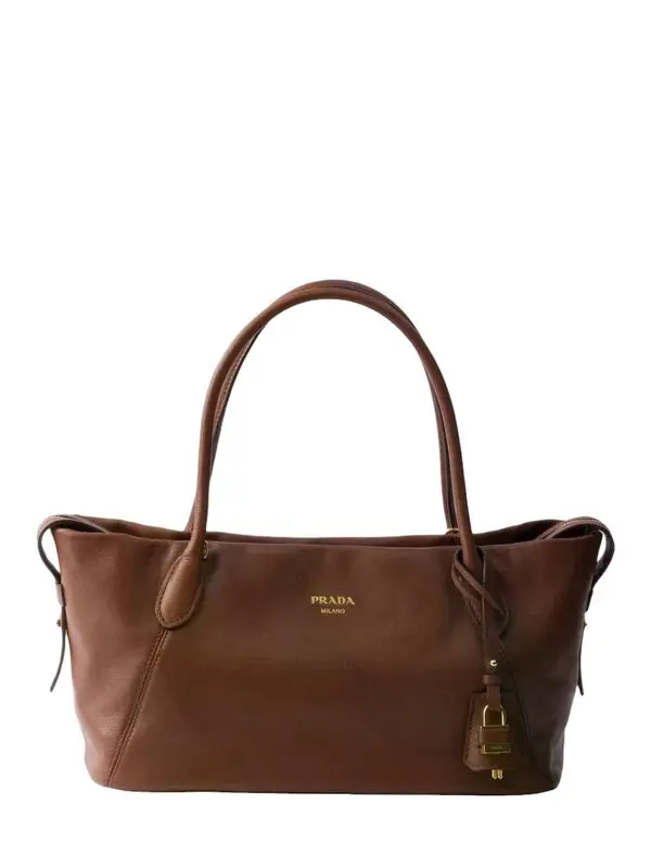 Prada Large Leather Tote Bag - Brown