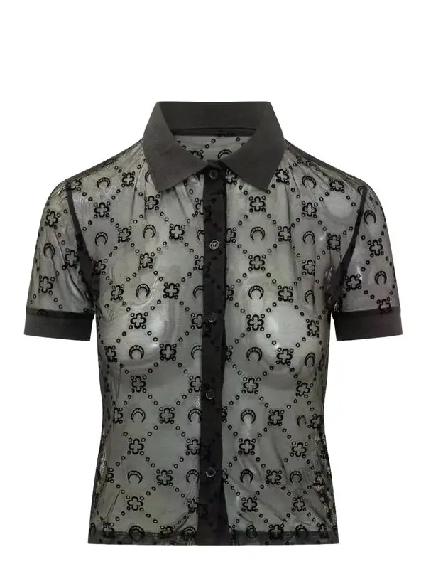 MARINE SERRE Flocked Mesh Polo Shirt - Black