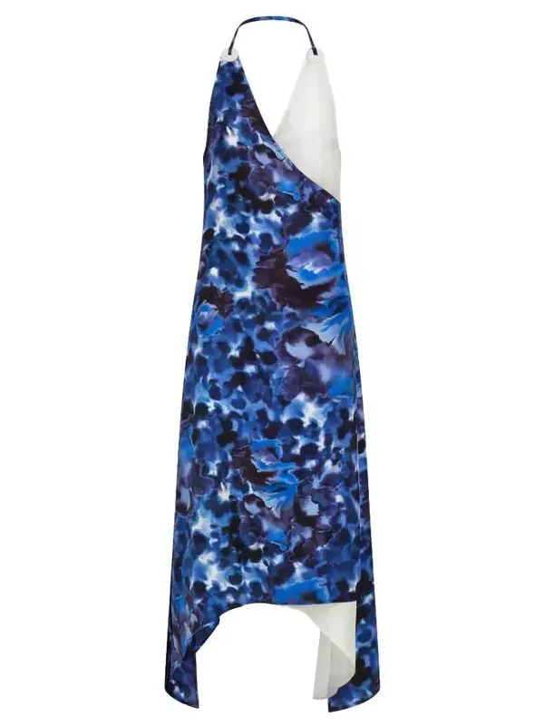 FERRAGAMO Printed Silk Halterneck Wrap Dress - Blue