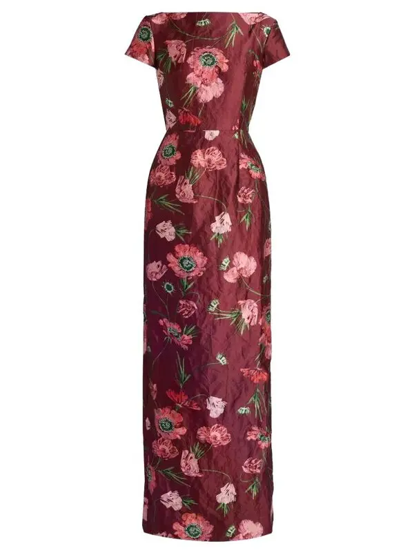Erdem Textured Floral-print Satin Gown - Red