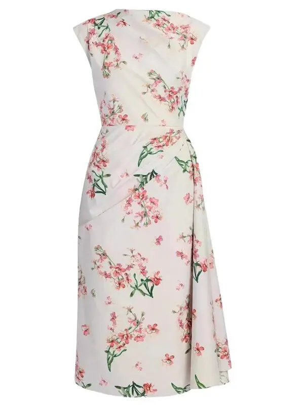Erdem Petal Pink Floral Print Draped Dress - Neutrals