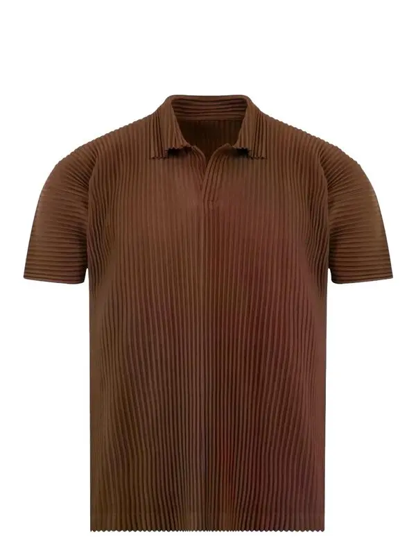 Issey Miyake Pleated-design Polo-collar T-shirt - Brown