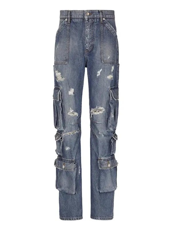 Dolce & Gabbana Distressed Cargo Straight-leg Jeans - Blue