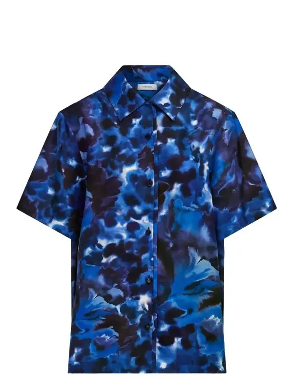FERRAGAMO Carnation-print Pure Silk Shirt - Blue