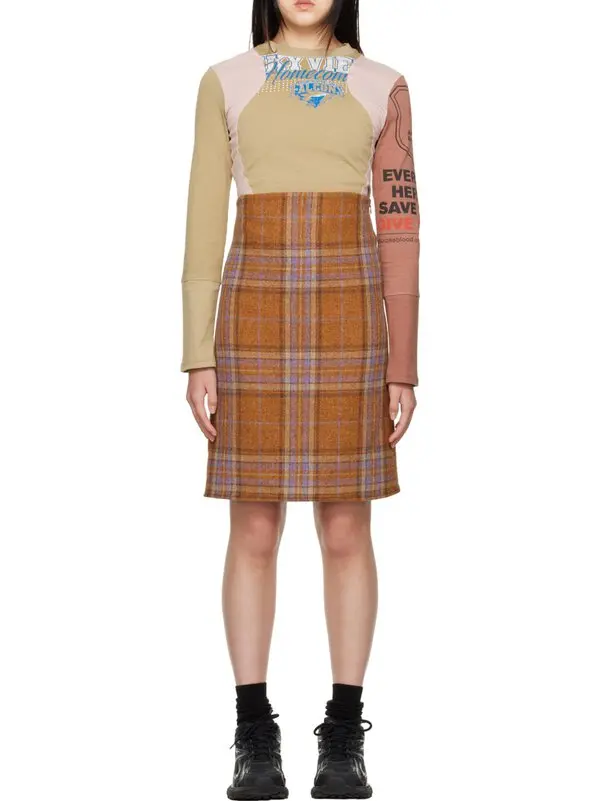 We11Done Checked Mini Dress - Brown