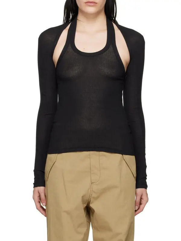DION LEE Modular Open-back Ribbed Knit Top - Black