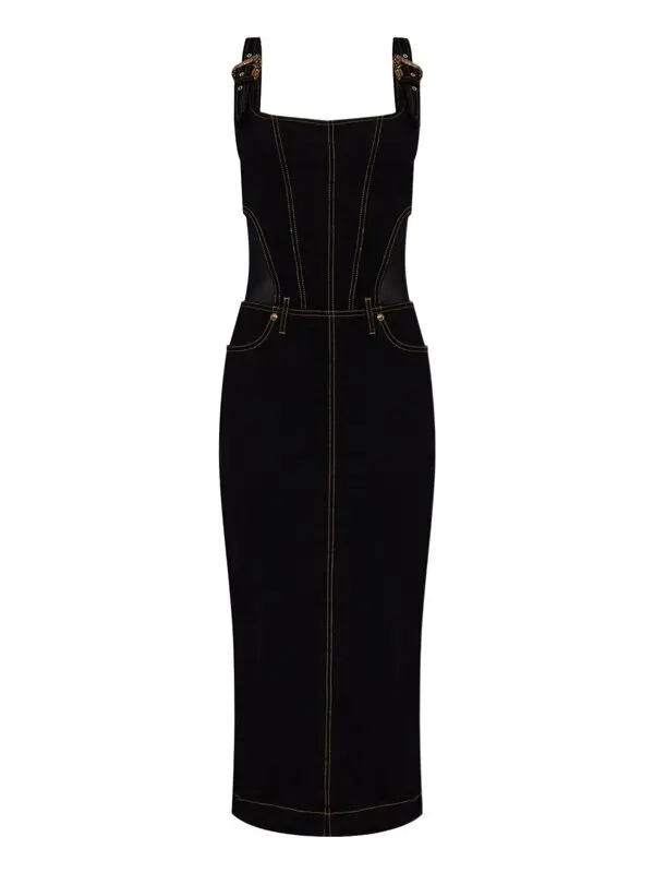 Versace Contrast Stitching Paneled Denim Dress - Black