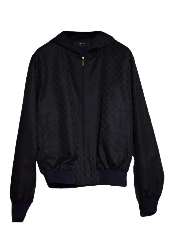 Gucci Gg Monogram Zip-up Hooded Jacket - Dark Blue
