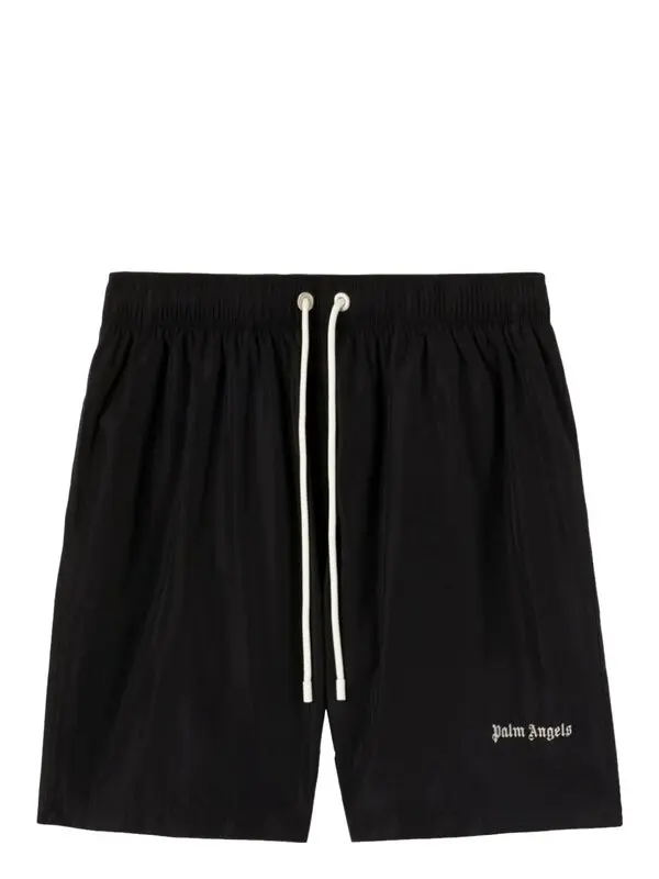 Palm Angels Logo Embroidered Drawstring Shorts - Black/white