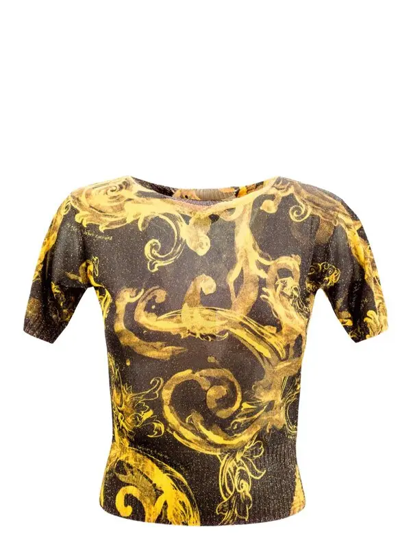 Versace Barocco Print Mock Neck Knit Top - Multicolor