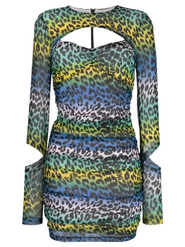 GANNI Leopard Print Mini Dress - Green