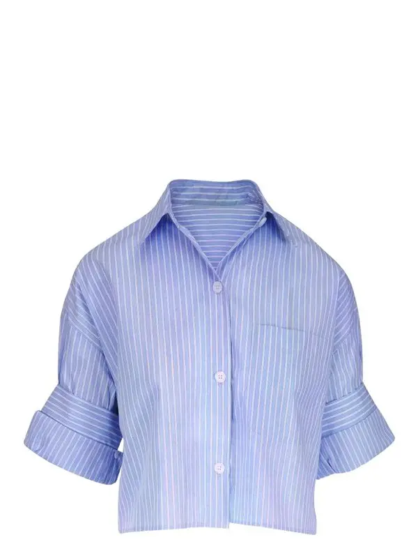TWP Vertical Stripe Cropped Shirt - Blue