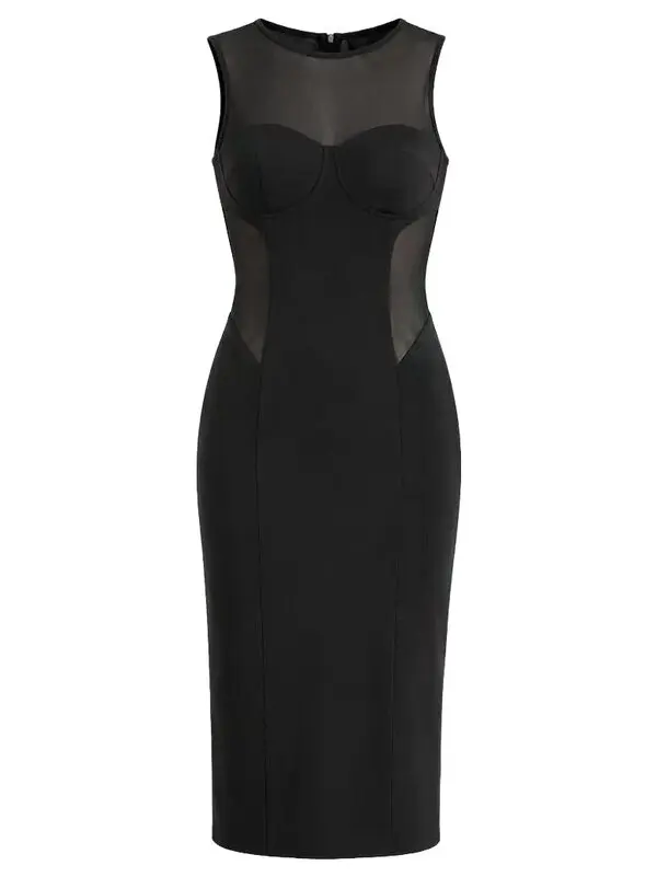Patrizia Pepe Corset-style Mesh Panel Dress - Black
