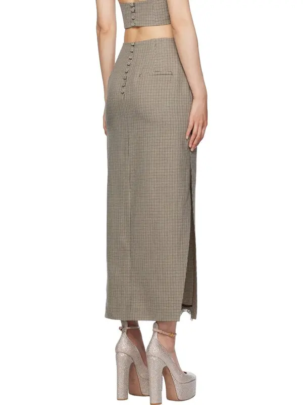 AREA Crystal-embellished Houndstooth Midi Skirt - Nude