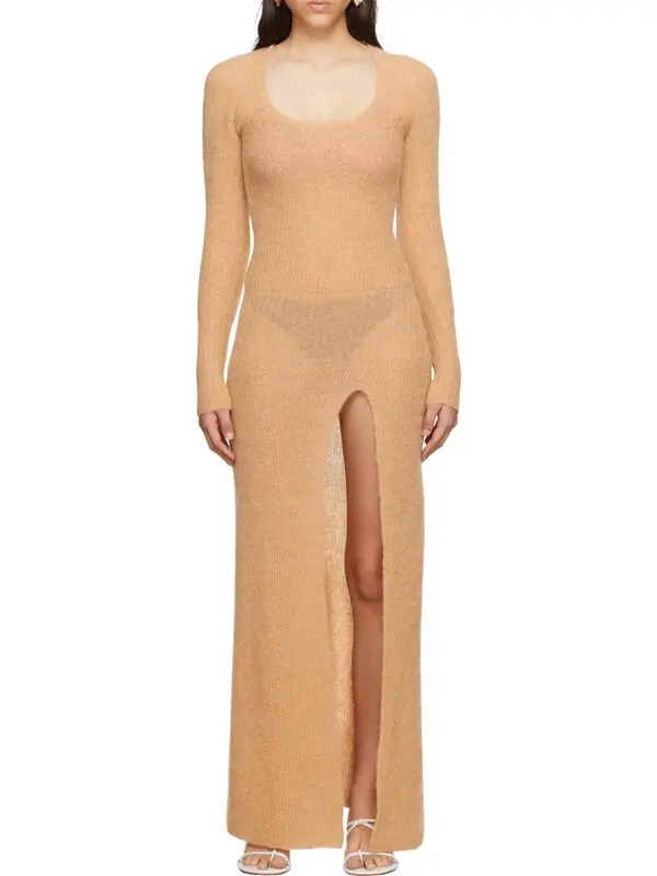 Jacquemus Le Chouchou" Long Sleeve Round Neck Dress - Nude