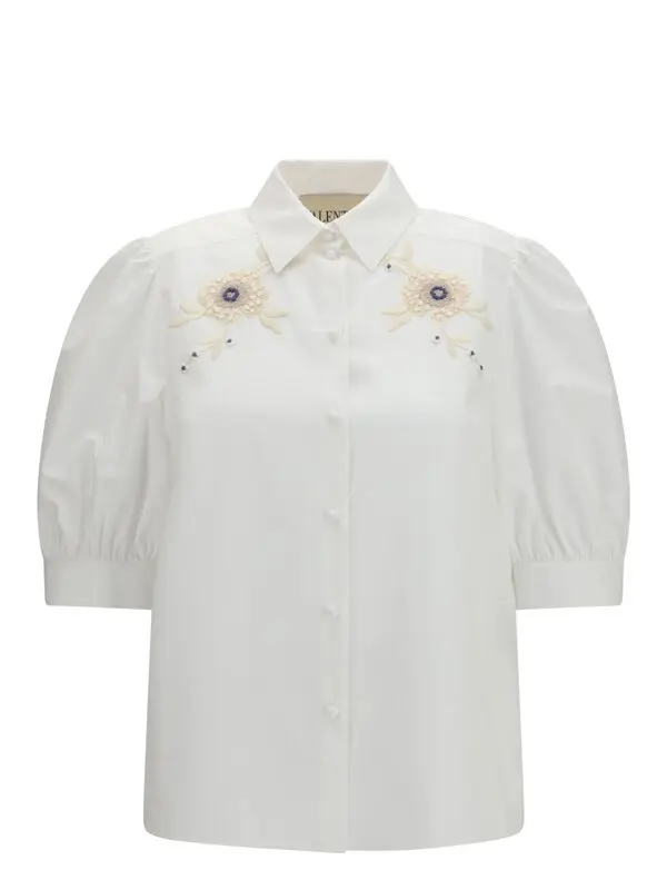 Valentino Garavani Floral Embellished Puff Sleeve Shirt - White