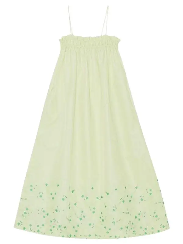 GANNI Logo Print Spaghetti Strap Midi Dress - Yellow