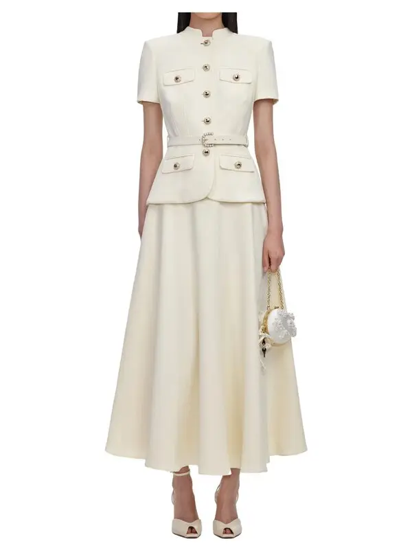 SELF-PORTRAIT Belted Button-up Maxi Dress - Yellow