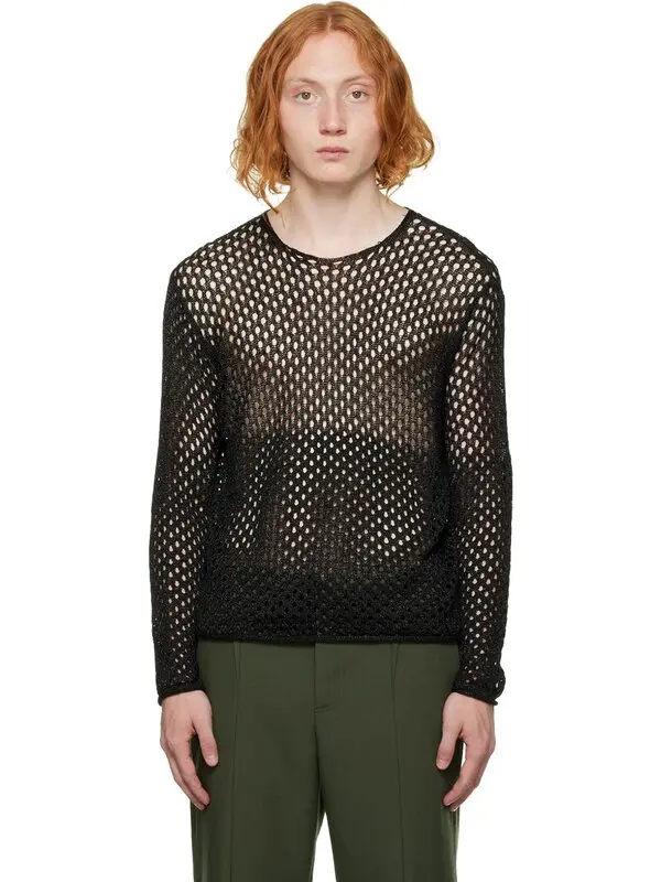 DION LEE Metallic Mesh Long Sleeve Top - Black