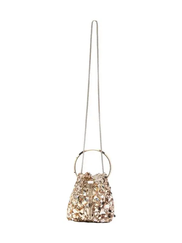 JIMMY CHOO Embellished Drawstring Shoulder Bag - Golden
