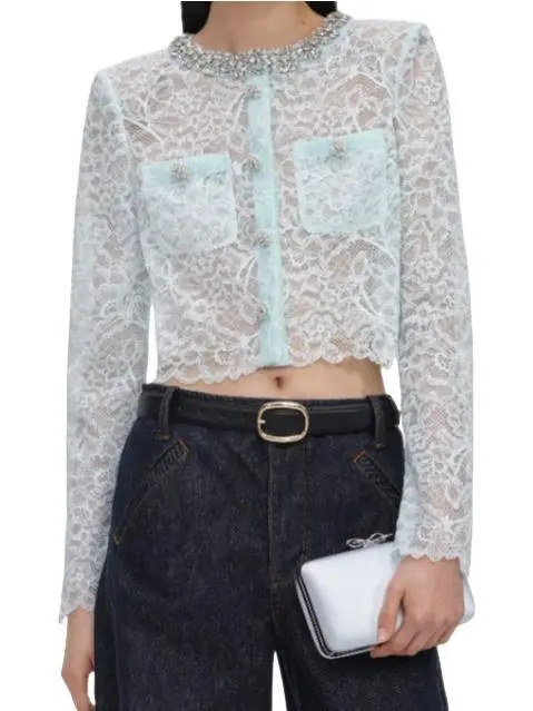 SELF-PORTRAIT Embellished Lace Jacket - Mint