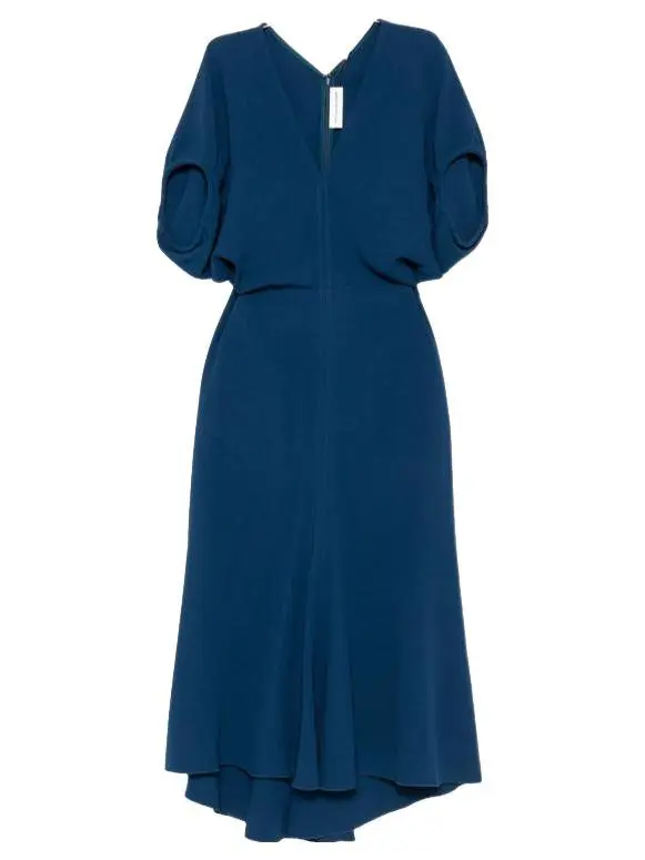 Victoria Beckham V-neck Short Sleeve Dress - Blue