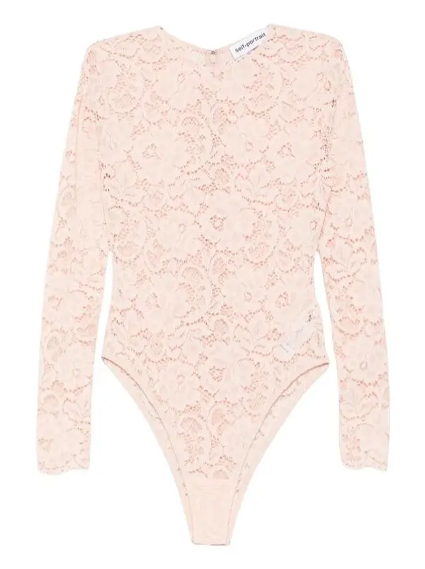 SELF-PORTRAIT Floral Lace Long Sleeve Top - Beige