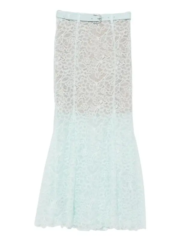SELF-PORTRAIT Lace Midi Skirt - Mint