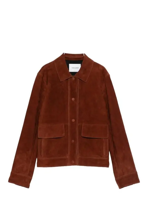 YVES SALOMON Flap Pocket Suede Jacket - Brown