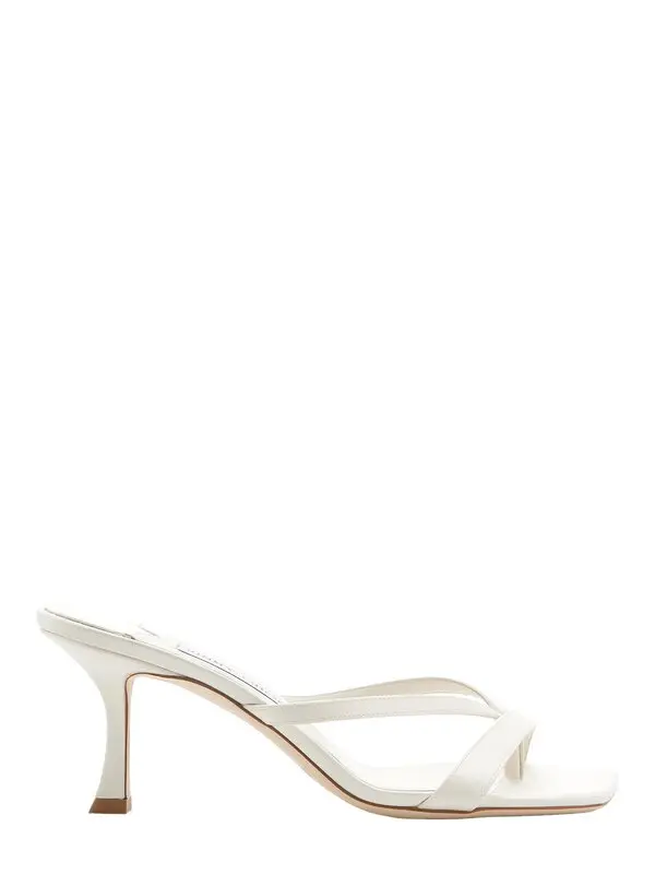 JIMMY CHOO Malie Satin Square Toe Midi Heel Sandals - Ivory