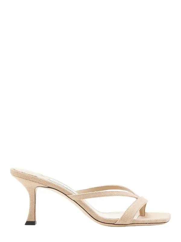 JIMMY CHOO Malie Linen Square Toe Midi Heel Sandals - Brown